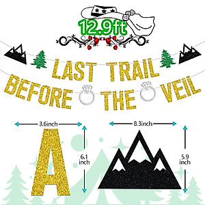 Last Trail Before the Veil Banner, Mountain Wedding Bridal Shower Bunting Sign, Hiking Camp Bachelorette Party Decorations Supplies, Gold Glitter