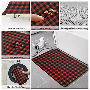 Front Door Mat Floor Mats for Home Decor, Black and Red Grid Memory Foam Runner Entryway Area Rug Non-Slip Absorbent Doormat Washable Rug, 18x30Inch Welcome Mats for Bedroom Decor Living Room Decor