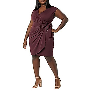 Amazon Essentials Women's Classic Cap Sleeve Wrap Dress (Available in Plus Size), Burgundy, X-Large