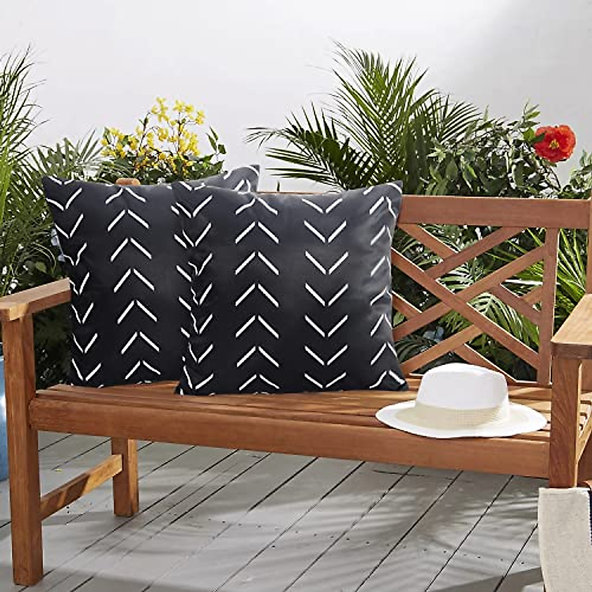 Adabana Pack of 2 Outdoor Waterproof Throw Pillow Covers Decorative Boho Pillow Cover for Patio Garden 18x18 Inches Black