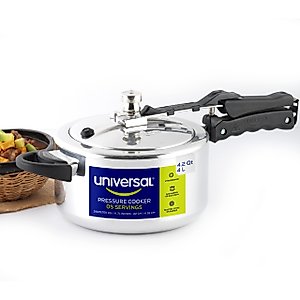 Universal 4.2 Quart / 4 Liter Pressure Cooker, 5 Servings, Pressure Canner With Multiple Safety Systems and Heat Resistant Handles For Can, Soup, Meat, Beans
