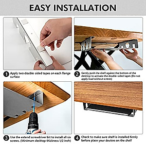 Under Table Shelf - Clear Under Desk Shelf for Laptop, PC,Mac Mini, Computer, and Gadget. Under Table Mount Shelf, Storage, Desk Hanging Organizer, Desk Laptop Holder, PC Desk Mount
