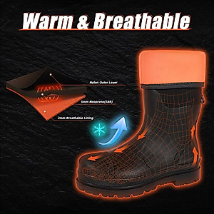 D DRYCODE Work Boots for Men with Steel Shank, Waterproof Rubber Boots 7mm Neoprene Insulated Anti-slip Mud Rain Boots, Black, Size 5-14