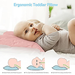 Babebay Toddler Pillow with Pillowcase, 13×18 100% Cotton Toddlers Pillows for Sleeping, Machine Washable Kids Pillows Perfect for Toddler Bed, Daycare, Small Pillows for Toddlers, Kids, Girls - Pink