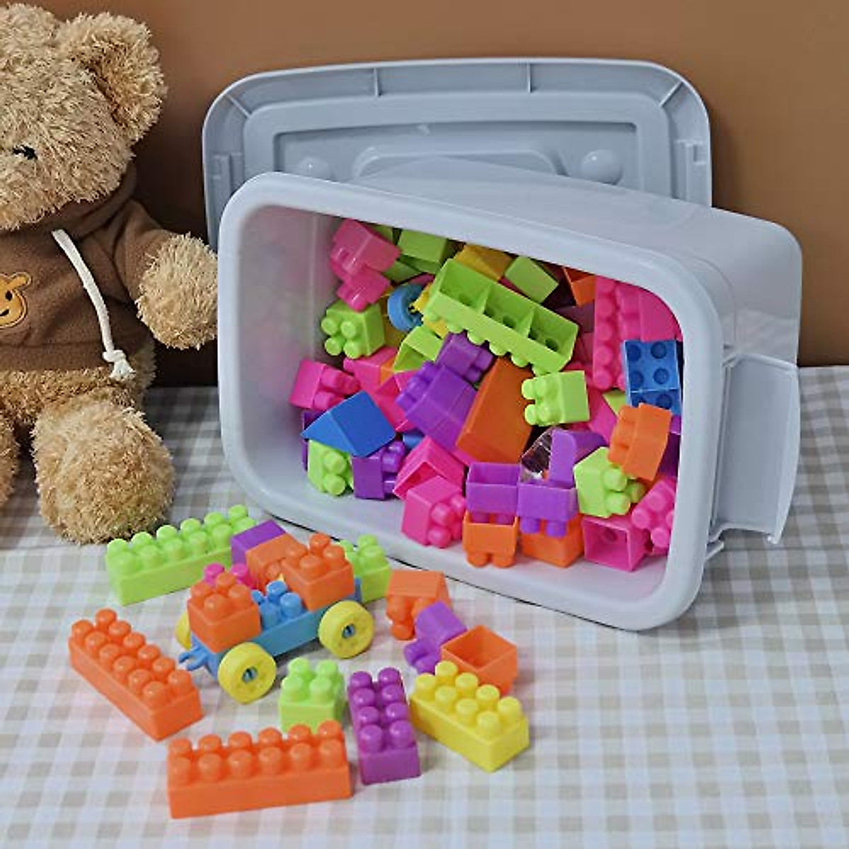 Readsky 6-Pack 5 L Plastic Storage Bin with Lid and Handle, Grey