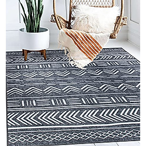 Rugshop Contemporary Geometric Bohemian Stain Resistant Flat Weave Eco Friendly Premium Recycled Machine Washable Area Rug 7'7"x9'6" Dark Gray