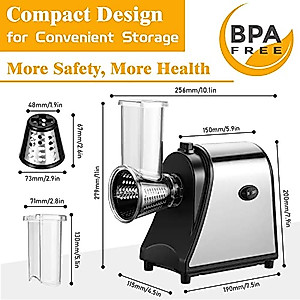 Electric Cheese Grater 250W Salad Maker 5-in-1 Professional Electric Slicer/Shredder One-Touch Control Powerful Electric Grater for Fruits and Vegetables, Cheese