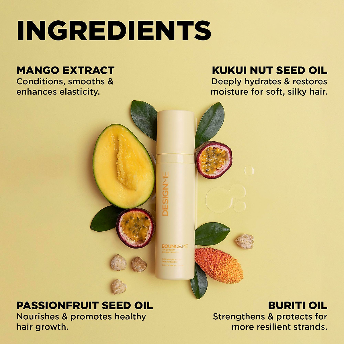 BOUNCE.ME Curling Gel Spray by DESIGNME | Frizz-Free Curl Defining Gel - Refresh Curls, Waves, Coils | Non-Crunchy, Non-Sticky Formula - Climate Control Styling, 7.77Oz