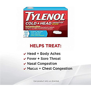 TYLENOL Cold Head Congestion Caplets for Adults, Severe, 24 ea (Pack of 4)
