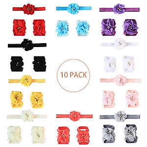 ZOCONE 10 Colors Baby Girl Headbands and Barefoot Flower Sandals Value Set Baby headbands Feet Accessories for Newborn Infants Toddlers Girls