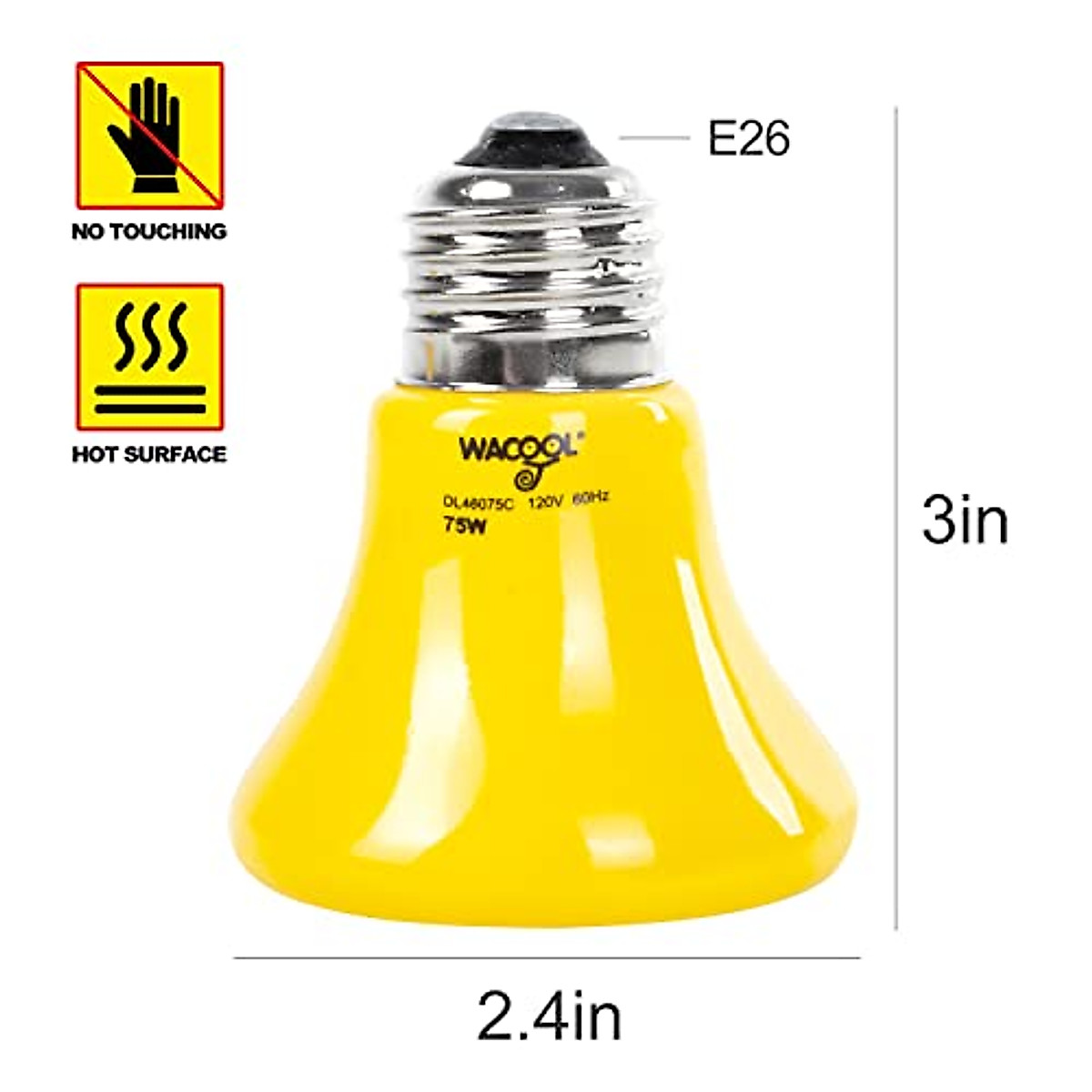 WACOOL Ceramic Heat lamp Bulbs for Reptiles, Color Changing Reptile Heat Lamp 75W 2 Pack, Reptile Heat Light Bulb