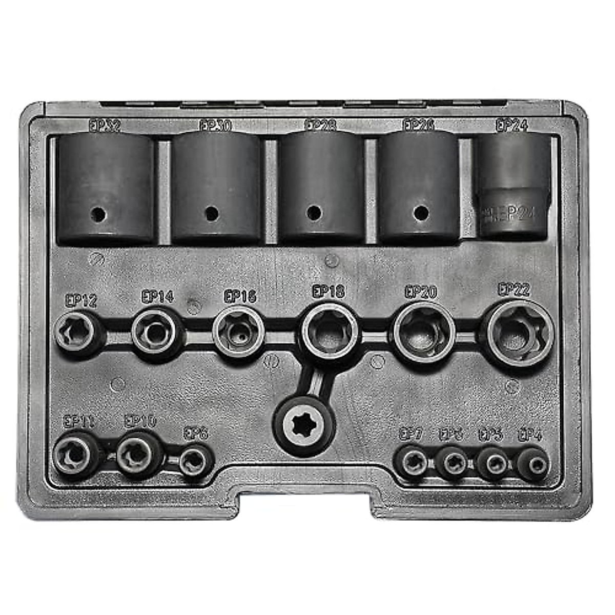 External Torx Plus Socket Set 6 Point EP Socket EP4, EP5, EP6, EP7, EP8, EP10, EP11, EP12, EP14, EP16, EP18, EP20, EP22, EP24, EP26, EP28, EP30, EP32 with 1/2'' 3/8'' 1/4'' Dr E-Torx Plus Socket 19pc