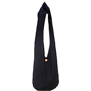 RaanPahMuang Plain Thai Cotton Yaam Monks Shoulder Bag - Long Strap, Medium, Black