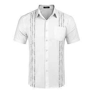 COOFANDY Men Linen Beach Shirt Casual Button Down Dress Shirt Summer Hawaiian Shirts White