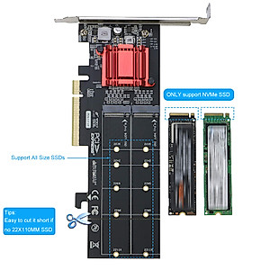 Dual NVMe PCIe Adapter, RIITOP M.2 NVMe SSD to PCI-e 3.1 x8/x16 Card Support M.2 (M Key) NVMe SSD 22110/2280/2260/2242/2230