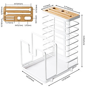 Poeland Cutting Boards Knife Organizer, 3 in 1 Kitchen Organizer Rack, Kitchen Utensils Rack Chopping Boards/Knives/Pot Pan Lid Storage with Drip Tray, White