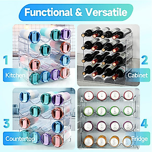 IROONN Water Bottle Organizer for Cabinet, Stackable Water Bottle Storage Rack, 4 Tier Water Bottle Holder for Kitchen Pantry, Tumbler Travel Mug Cup Organizer, Hold 16 Bottles