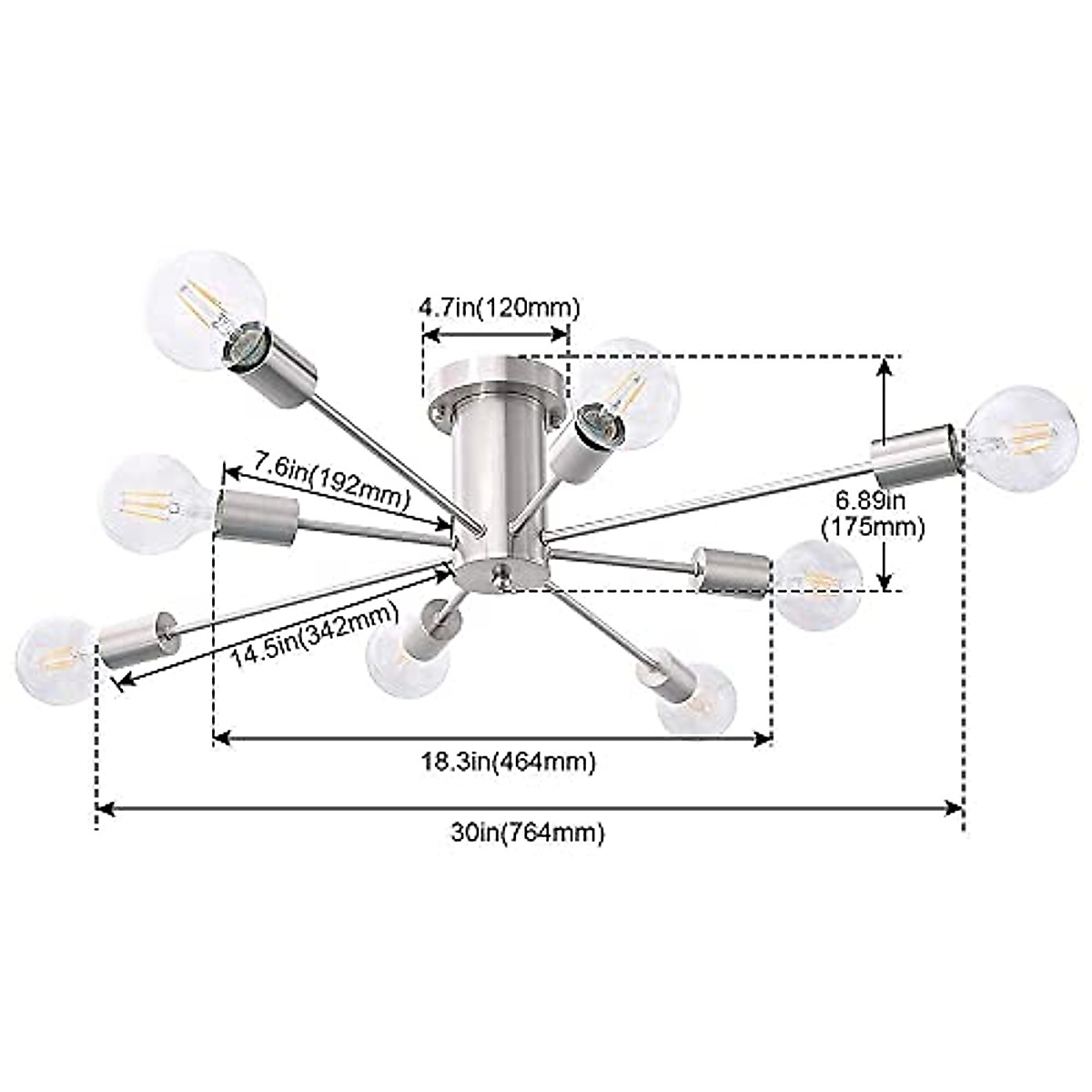 ALISADABOY Brushed Nickel 10 Light Sputnik Chandelier & 8 Light Nickel Sputnik Ceiling Light Fixture for Dining Room, Living Room, Kitchen, Entryway, Bedroom