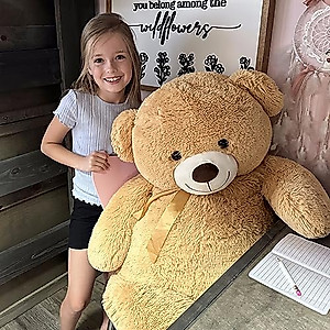 MorisMos 52'' Giant Teddy Bear Stuffed Animals, Cuddly Soft Big Teddy Bears Plush, Large Stuffed Bears for Kids, Baby Shower, Christmas, (Light Brown)