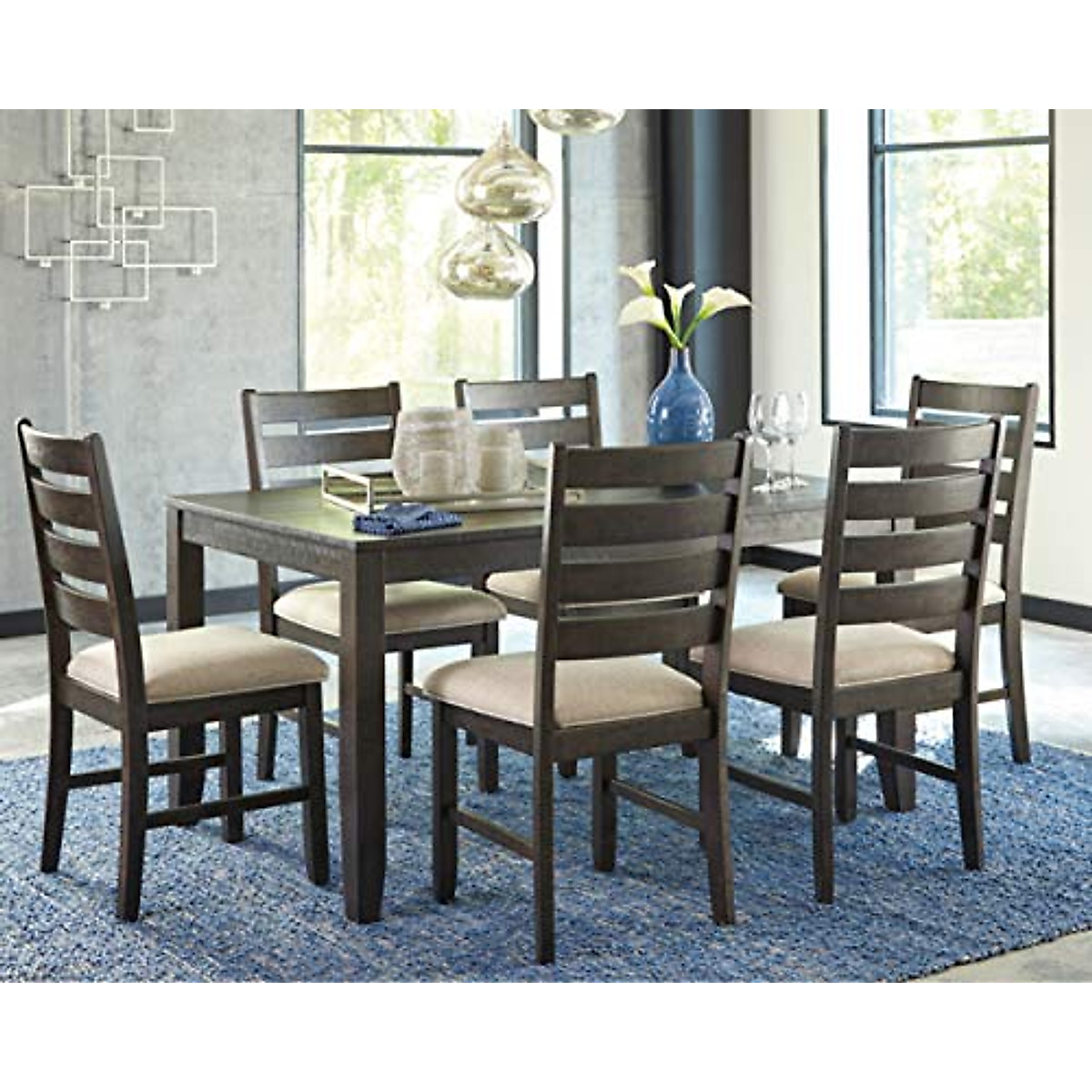 Signature Design by Ashley Rokane Dining Room Table Set with 6 Upholstered Chairs, Brown