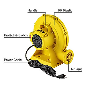 VEVOR Air Blower, 450W 0.6HP Inflatable Blower, Portable and Powerful Bounce House Blower, 1750Pa Commercial Air Blower Pump Fan, Used for Inflatable Bouncy Castle and Jump Slides, Yellow