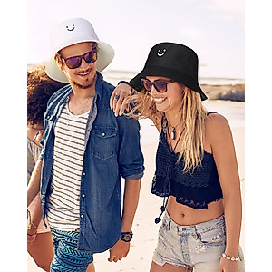 Xtinmee 36 Pcs Bucket Hats Bulk for Men Women White and Black Bucket Hats Unisex Summer Outdoor Travel Sun Hat Smiling Face Cute Cotton Cap Beach Fishing Hat for Teens Boys Fisherman