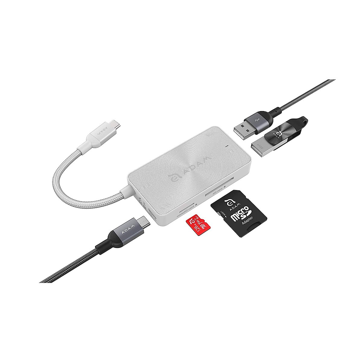 ADAM elements 5-in-1 USB C Hub - 80W USB C PD - SD Card/microSD Card Reader - 2 USB A 3.1 Ports - Portable, Durable Aluminum Case, Compatible for Mac, Windows, Chrome (CASA Hub PDC501, Silver)