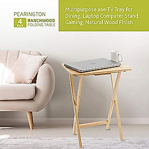 Pearington Ranchwood Folding TV Tray Table for Dining, Laptop Computer Stand, Gaming, Desk, 4-Pack, Natural Wood Finish