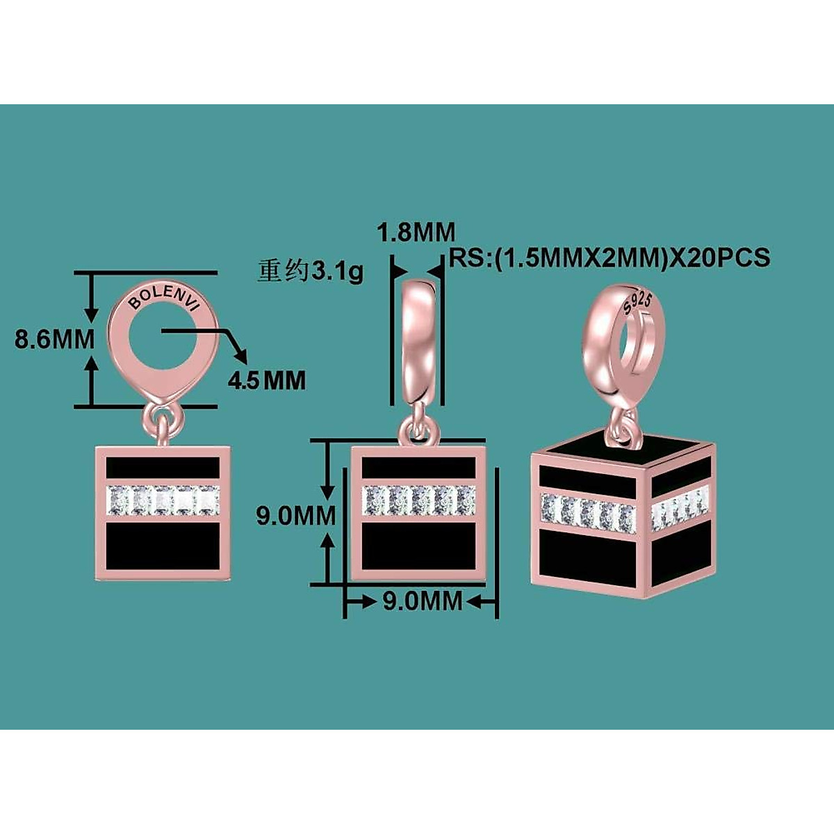 Bolenvi Kaaba Kabah Mosque Arabia Muslim Ramadan Eid 925 erling Silver Pendant Charm Bead For Pandora & Similar Charm Bracelets or Necklaces