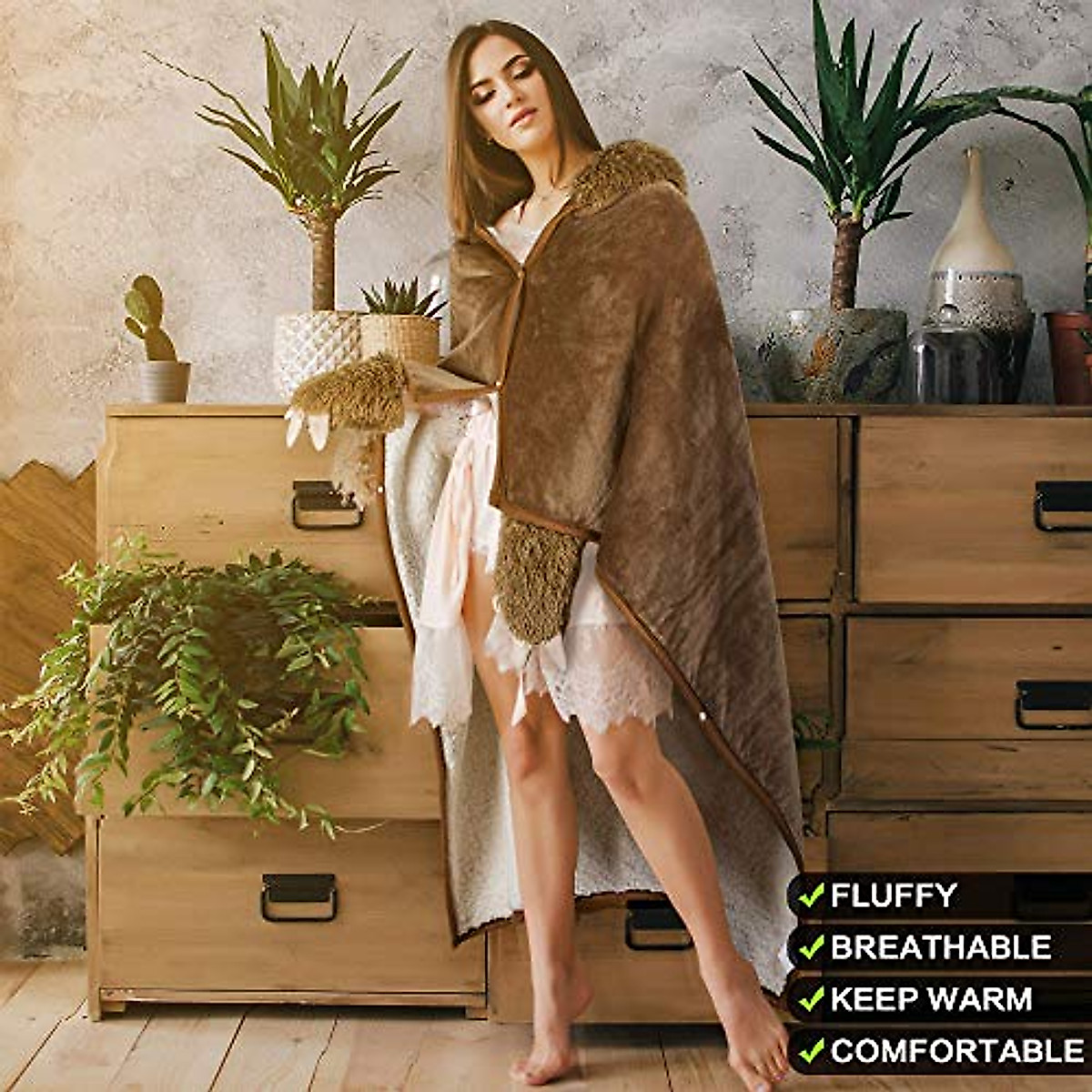 Sloth Wearable Hooded Blanket for Adults - Super Soft Warm Cozy Plush Flannel Fleece & Sherpa Hoodie Throw Cloak Wrap - Sloth Gifts for Women Adults and Kids (Brown)