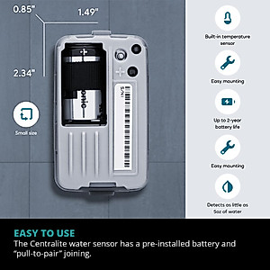 Centralite Water Leak Sensor - Monitors Your Whole Home for Leaks - Detects Water Leaks in the Kitchen, Bathroom, Basement, Or Laundry Room - Works With Smartthings, Hubitat, Ezlo, Vera, and Zigbee