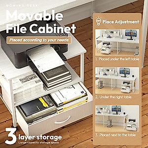 Dowinx L Shaped Desk with Pegboard and Removable Filing Cabinet, Reversible 67” Computer Gaming Desk with Power Outlet and Led, Office Corner Desk with Storage for Home Game, White