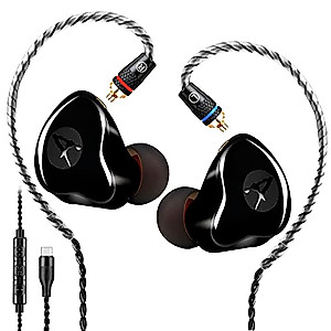 DCMEKA USB C in Ear Monitor Headphones, Dynamic Hybrid Dual Drive IEM Earphones, Type C Wired Earbuds for Singers, Musicians, Drummers, Noise Isolating, MMCX Detachable Cable(Black, with Mic)