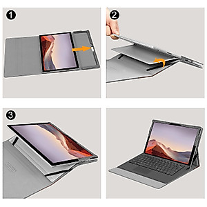 Fintie Case for 12.3 Inch Microsoft Surface Pro 7 Plus, Surface Pro 7/6/5/4/3 - Portfolio Business Cover with Pocket, Compatible with Type Cover Keyboard, Gray/Brown