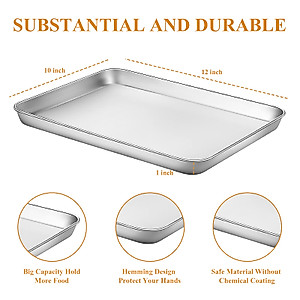 Stainless Steel Baking Sheet Set of 2, Deedro Cookie Sheet Metal Baking Pan Oven Tray, Non Toxic & Heavy Duty, Rust Free & Mirror Finish, Easy Clean & Dishwasher Safe, 12 x 10 x 1 Inch