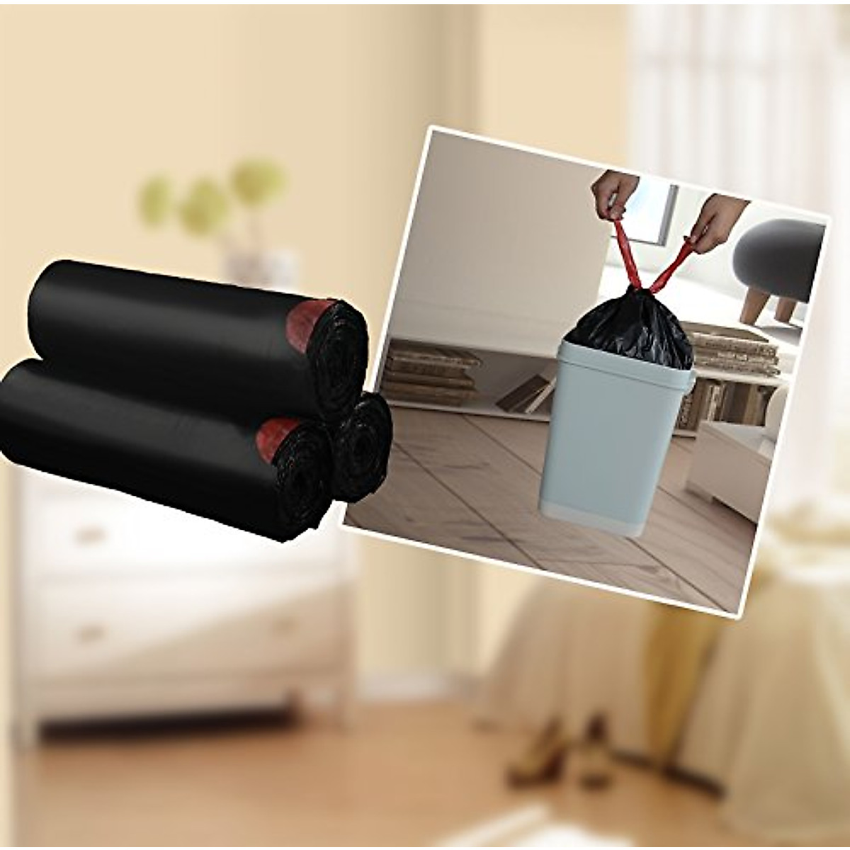 Begale Small 1.2 Gallon Drawstring Black Trash Bag (110 Counts/ 3 Rolls)