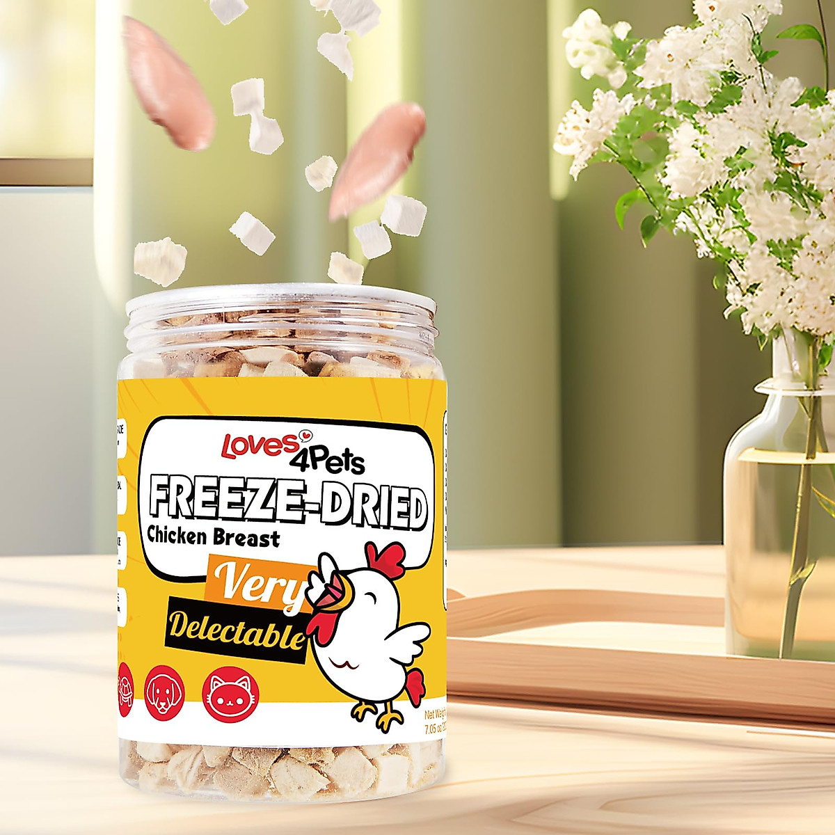 Loves4Pets Freeze Dried Chicken Cube Cat & Dog Treats 200g (7oz)– Grain-Free, Healthy, High Protein Training Food – Also Great for Small Animals Aquatic Turtle Food