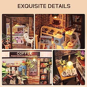 Flever Dollhouse Miniature DIY House Kit Creative Room with Furniture for Romantic Valentine's Gift(Time of Coffee)