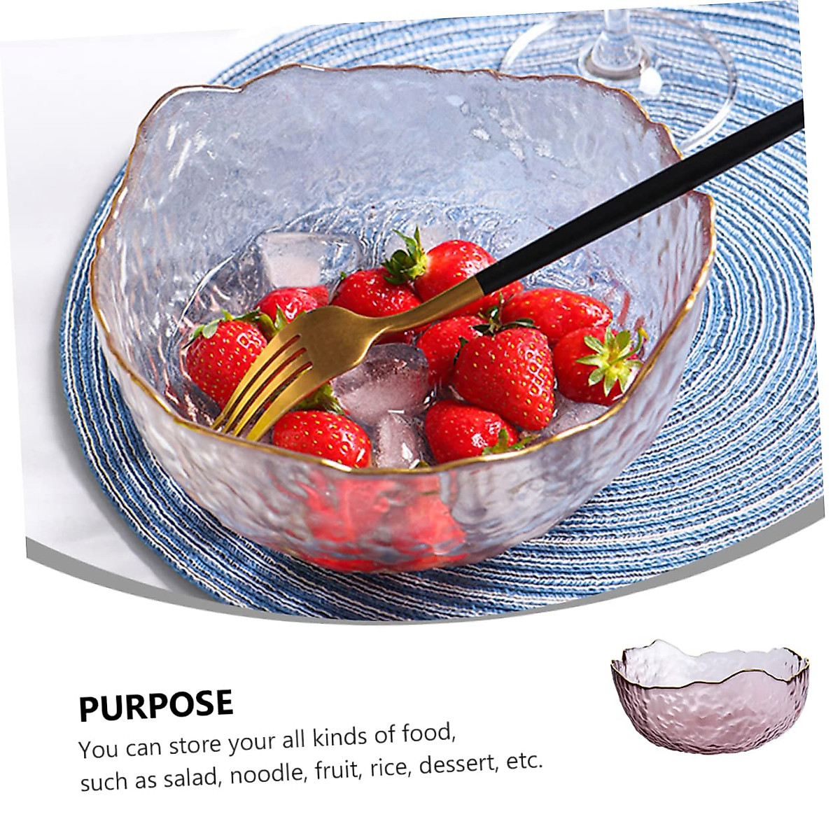 PRETYZOOM 1pc Salad Bowl Clear Container Candy Dishes Decorative Candy Bowls Decorative Pasta Bowls Glass Salad Bowl Glass Prep Bowl Fruit Bowl Mixing Bowl Noodle Bowl Purple Ramen Bowl Mini