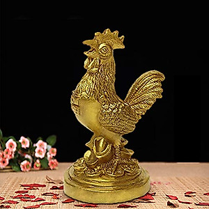 BRASSTAR Golden Brass Feng Shui Rooster Statue 3.9”(H) Coin Money Luck Home Décor Sculpture Auspicious Animal Chinese Zodiac Gift Collection PTZY019