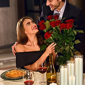 MTLEE 24 Pcs White Pillar Candles and Glass Cylinder Vases Clear Cylinder Candle Holders with Candles Vase Set for Centerpiece Home Wedding Church Party, 3 Size