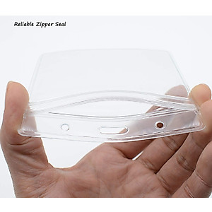 250 Pack - WTQ Waterproof ID Badge Holders (Fit 3.6 x 2.4 Insert), Clear Plastic, Premium Quality, Heavy-Duty, Horizontal Hanging Card Holder with Zipper, Sealable Vinyl Nametag Holders