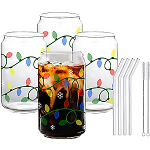 Color Changing Christmas Lights Cute Glass Cup, Winter Iced Coffee Glass Holiday Season Gift, Christmas Themed Gift for Women Cup Glass Tumbler