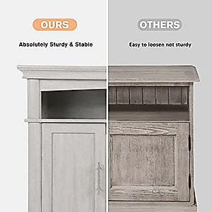 LGHM 58" TV Stand, Entertainment Center for 65 inch TV with Faux Marble Finish, Farmhouse White with Open Storage Shelves and Cabinets for Living Room, Bedroom