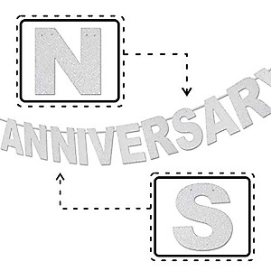LINGTEER Happy Anniversary Silver Glitter Bunting Banner Perfect for Wedding Anniversary Party Decorations.[Pre-Strung]