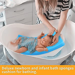 KECUCO Baby Bath Cushion, Baby Bath Sponge for Bathing Infant Bath Mat Newborn Bath Baby Essentials - Excellent Foam Odor Free (Blue)