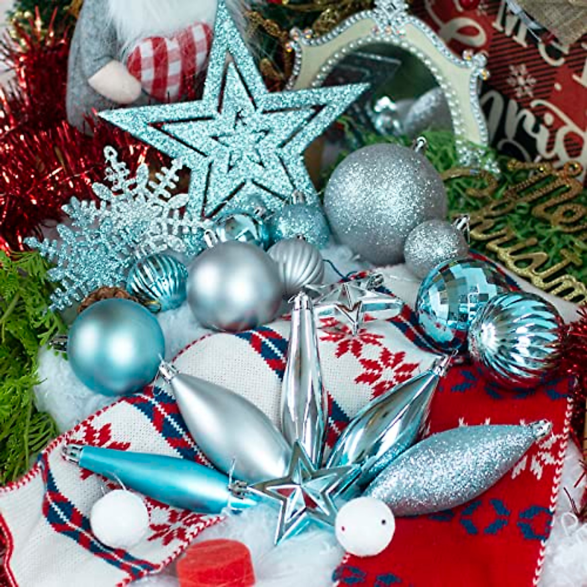 PEIDUO Christmas Ball Ornaments for Christmas Trees, 119 CT Shatterproof Christmas Tree Decorations, Silver Christmas Ornaments Set for Xmas, Holiday, Wreath and Party Decorations