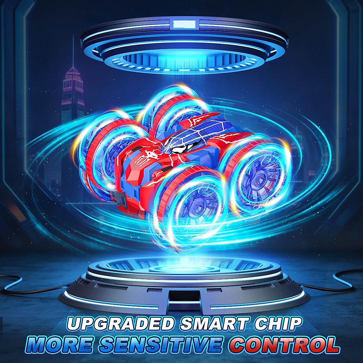 fygurso Waterproof Remote Control Car，4WD Amphibious 2.4 GHz RC Car Remote Control Boat，360°Rotation RC Stunt with LED Lights，Boys Girls Gifts All Terrain Water Beach Pool Toy