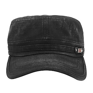 Glamorstar Unisex Cadet Army Cap Washed Cotton Military Corps Hat Flat Top Cap Black,One Size