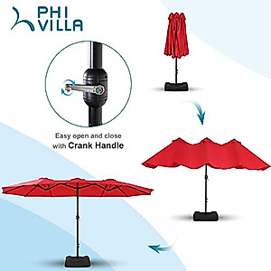 PHI VILLA 15ft Patio Umbrellas, Outdoor Market Extra Large Double-Sided Umbrella with Umbrella Base, Huge Rectangular Umbrella with 1.9" Pole (Brick Red)